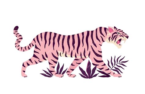 Premium Vector Tiger And Tropical Leaves Illustration