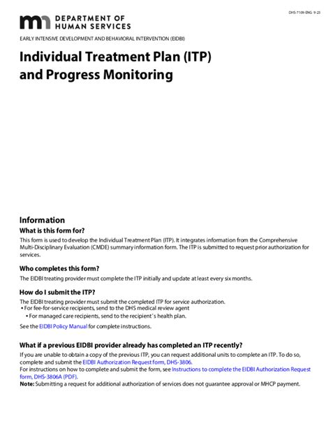 Dhs 7109 Eng Individual Treatment Plan Itp And Progress Monitoring Form 1 Pdf Fill Out And