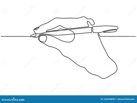 Continuous One Line Drawing Of Hand Writing Holding An Ink Pen Or Pencil Minimalism Design