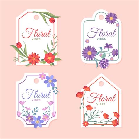 Colección De Etiquetas Florales Dibujadas A Mano Con Hermosas Flores