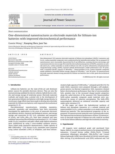 Pdf One Dimensional Nanostructures As Electrode Materials For Lithium