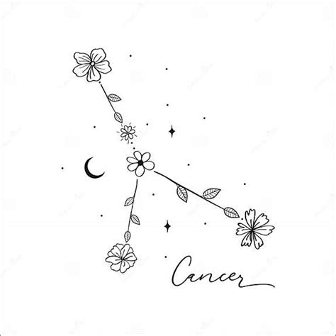 Cancer Constellation With Hand Drawn Doodle Flowers Leaves Florals