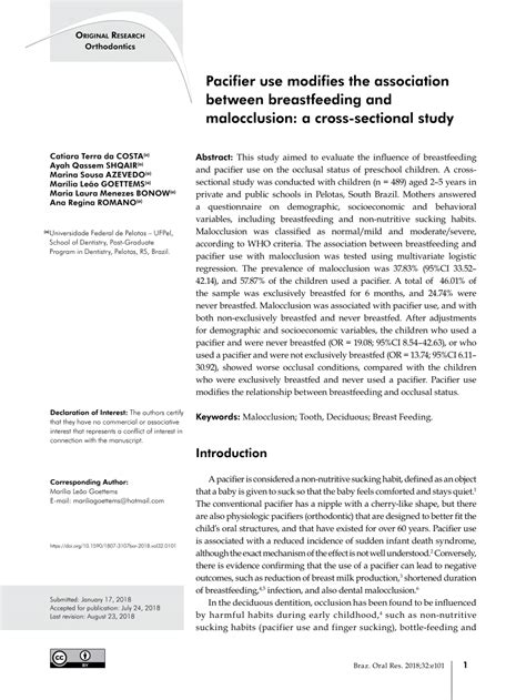 Pdf Pacifier Use Modifies The Association Between Breastfeeding And