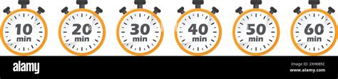 From 10 Minutes To 60 Minutes On Stopwatch Icon In Flat Style Clock