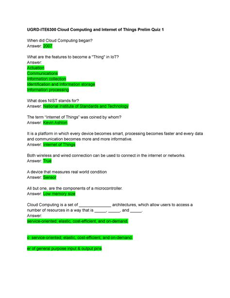 UGRD ITE Cloud Computing And Internet Of Things Prelim Quiz Answer Internet Of Things