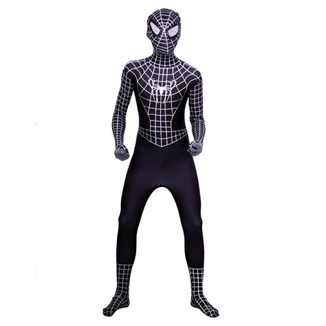새로운 남성 블랙 독 스파이더 의상 성인 거미 코스프레 의상 스판덱스 라이크라 전신 타이즈 할로윈 생일 바디 슈트spiderman Costume Adultblack