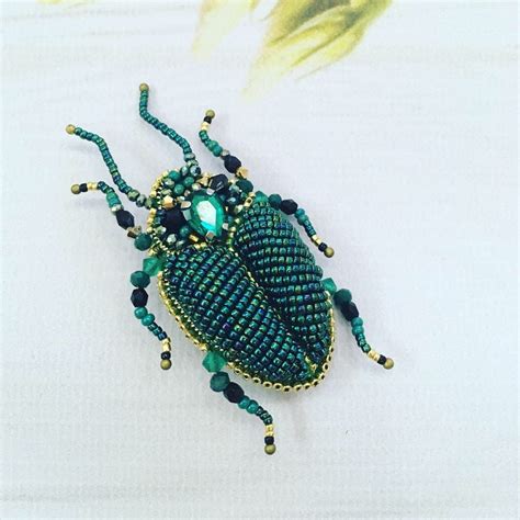 Брошь жук из бисера объемный зелёный Brooch, Jewelry, Fashion, Beetles ...