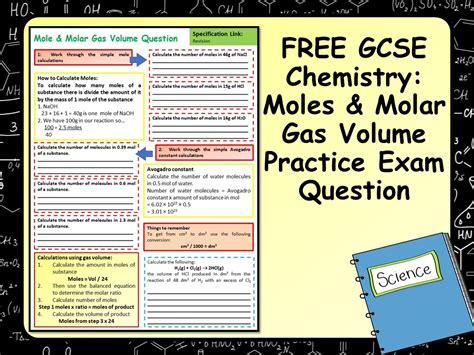 FREE GCSE Chemisty Science Moles Molar Volume Practice Exam Question Teaching Resources