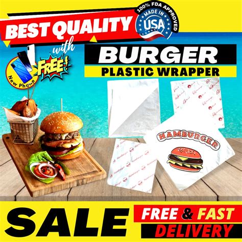 100 Pcs Plastic Burger Wrapper Paper Burger Plastic Wrapper Printed