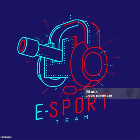 Esport 스트리머 아이콘 개요 스트로크 마이크와 반지름 대포 디자인이 있는 헤드폰 게이밍 기어 Esport 팀 텍스트 및 복사 공간 벡터 Eps 10 E스포츠에 대한