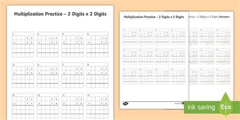 2x2 Multiplication Worksheets Grades 4 6 Teacher Made