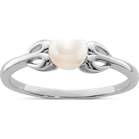 Sterling Silver Rhodium Plated Fw Cultured Pearl Ring Size 6 Made In