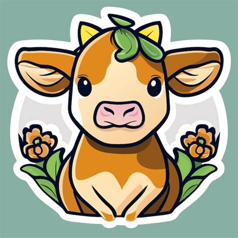 Lindo Vaca Kawaii Mano Dibujado Caricatura Pegatina Icono