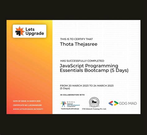Thota Thejasree On Linkedin Hi All I Have Successfully Completed Java Script Programming