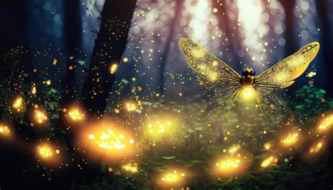 Una Luciérnaga En El Bosque Con Una Luz Brillante Foto Premium