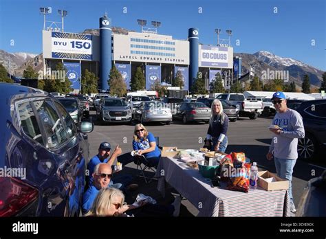 Fans Tail Gate In The Parking Lot Of Lavell Edwards Stadium Before An