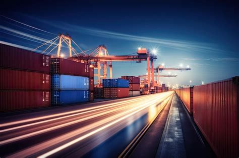 premium ai image container cargo import export at port with motion