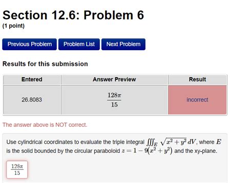 solved section 12 6 problem 6 1 point previous problem