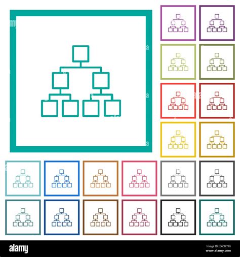 Organizational Chart Down Outline Flat Color Icons With Quadrant Frames On White Background