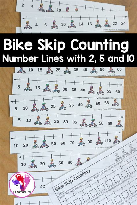 Free Bike Skip Counting Number Line Printables 3 Dinosaurs