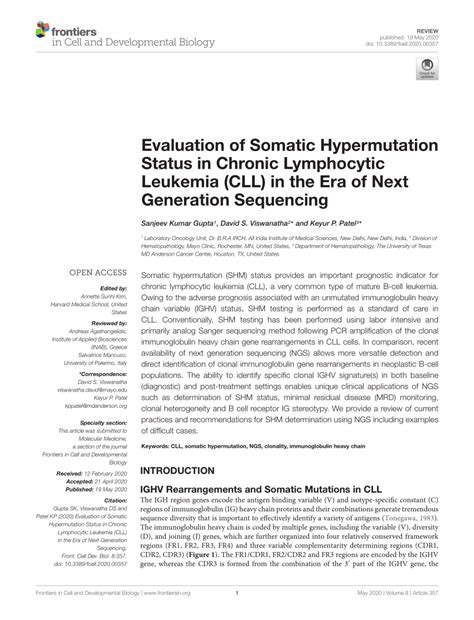 Pdf Evaluation Of Somatic Hypermutation Status In Chronic Lymphocytic