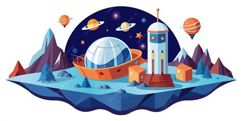 Premium Vector A Cartoon Of A Space Station With Planets And Planets