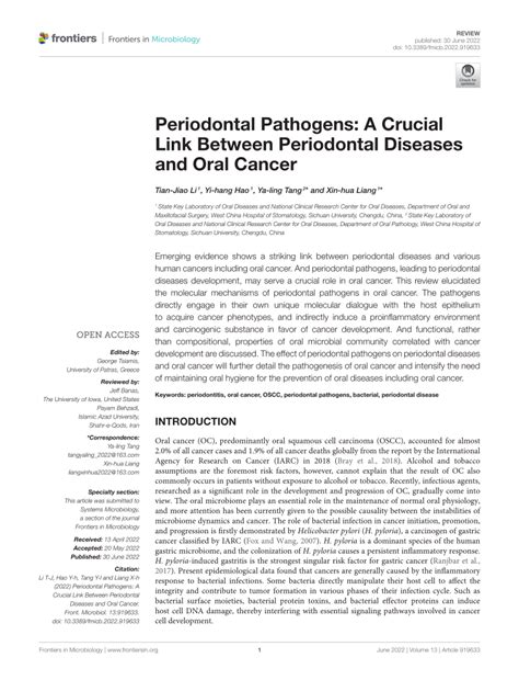 Pdf Periodontal Pathogens A Crucial Link Between Periodontal