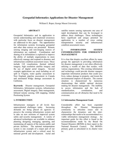 Pdf Geospatial Informatics Applications For Disaster Management