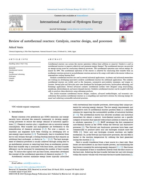 Amin Review Of Autothermal Reactor Pdf