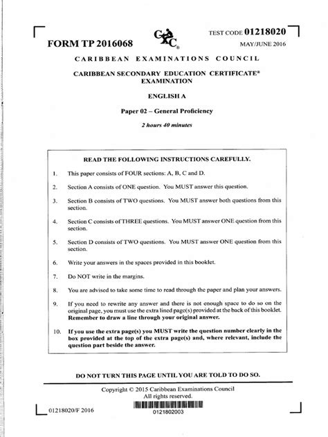 Csec Eng A Paper 2 Booklet 2016 2023 Pdf Crimes Crime And Violence