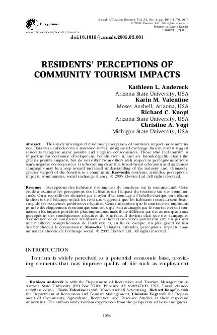 Pdf Residents Perceptions Of Community Tourism Impacts