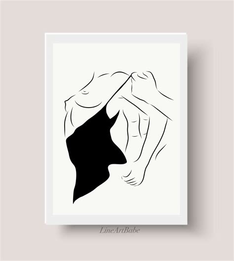 Erotic Line Art Abstract Couple Making Love Minimalist Sex Couple Hand Job Art Sensual