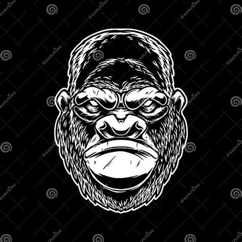 Ilustración De La Cabeza De Simio Enojado En Estilo Monocromo Vintage