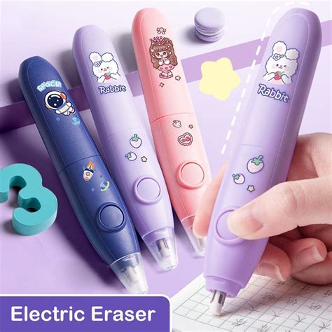 1pc Core Replacement Electric Eraser With Refills Cartoon Labor Saving Leave No Mark Automatic
