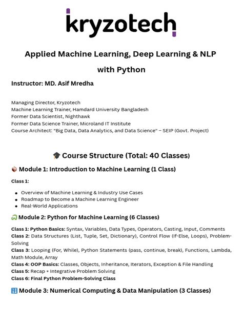 Applied Machine Learning Deep Learning And Nlp With Python Pdf