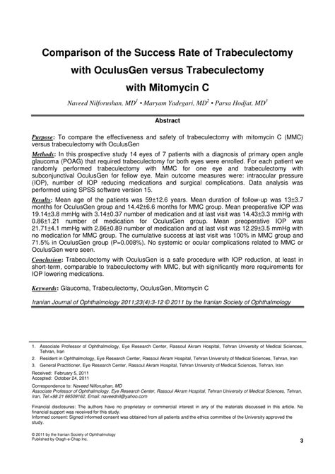 Pdf Comparison Of The Success Rate Of Trabeculectomy With Oculusgen