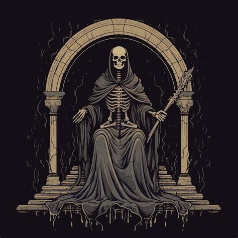 Un Dessin Dun Squelette Assis Sur Un Trône Vecteur Premium