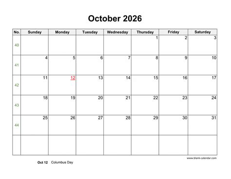 Blank Calendar October 2026 Printable Plan Your Month With Ease — Lily