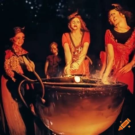 Vintage Depiction Of Witches Stirring A Cauldron On Craiyon