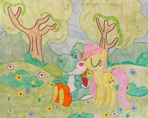 Filly Fluttershy Kisses Young Yoshi By Justinvaldecanas On Deviantart