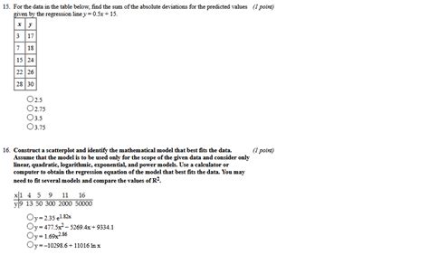 Solved 15 For The Data In The Table Below Find The Sum Of