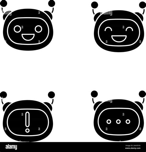 Robot Emojis Glyph Icons Set Chatbot Emoticons Laughing Happy Chat Bot Smileys Chatbot