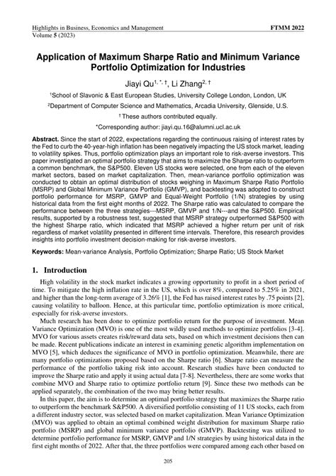 pdf application of maximum sharpe ratio and minimum variance