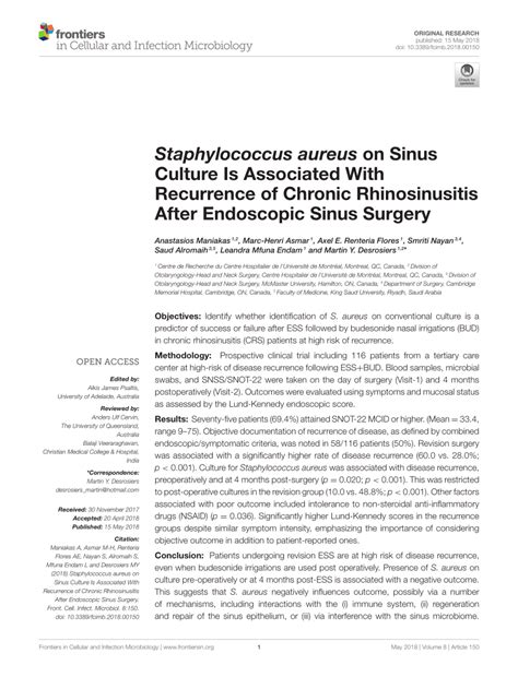 Pdf Staphylococcus Aureus On Sinus Culture Is Associated With