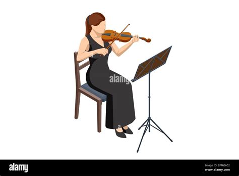 Isometric Violinist Woman Playing The Violin Classical Stringed