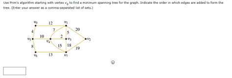 Solved Use Prims Algorithm Starting With Vertex V To Find A Minimum Spanning Tree For The