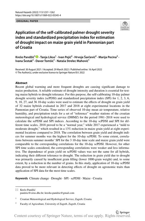 Application Of The Self Calibrated Palmer Drought Severity Index And Standardized Precipitation