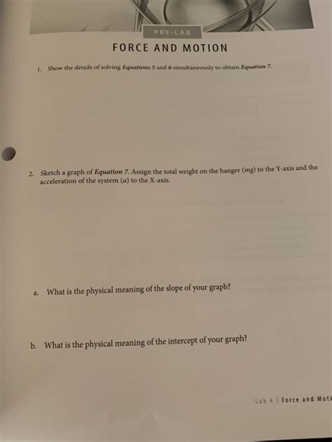 Solved Pre Lab Force And Motion 1 Show The Details Of