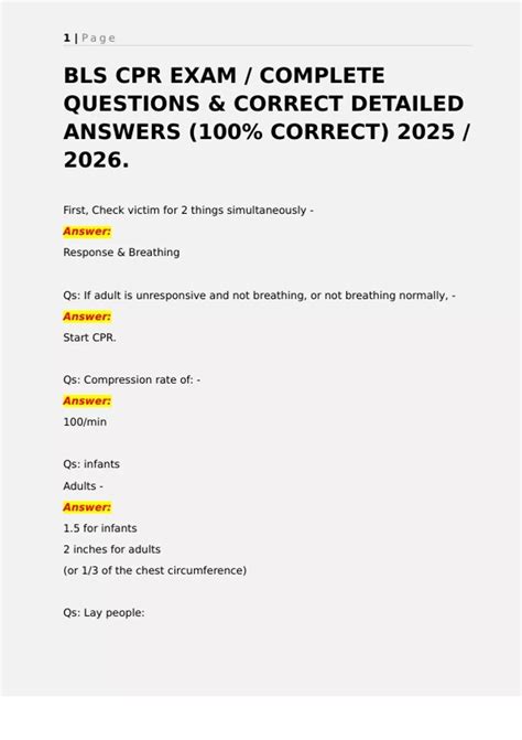 Bls Cpr Exam Complete Questions And Correct Detailed Answers 100