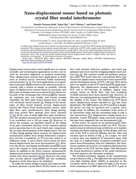 Pdf Nano Displacement Sensor Based On Photonic Crystal Fiber Modal Interferometer